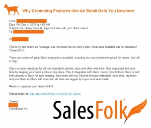Why Cramming Features Into An Email Gets You Nowhere - SalesFolk